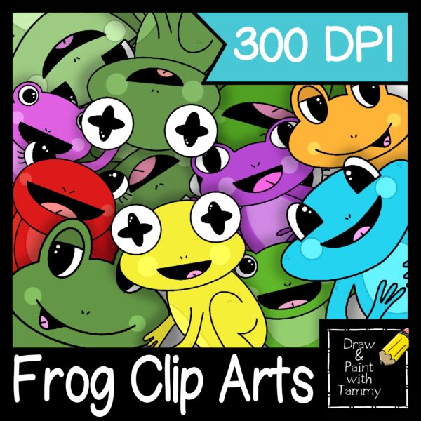 Frog Character Clip Arts For Spring with Printable PDF for Coloring ...