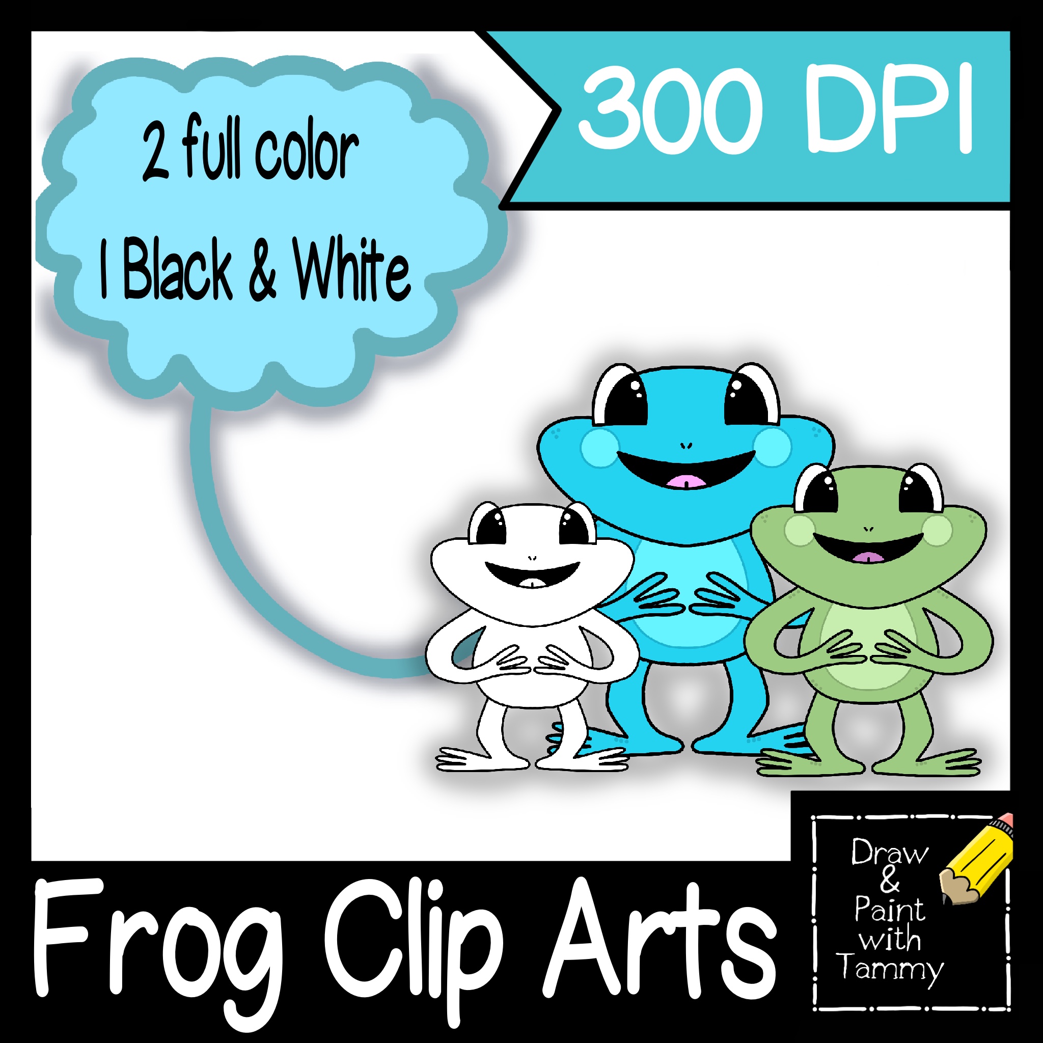 Frog Character Clip Arts For Spring with Printable PDF for Coloring ...