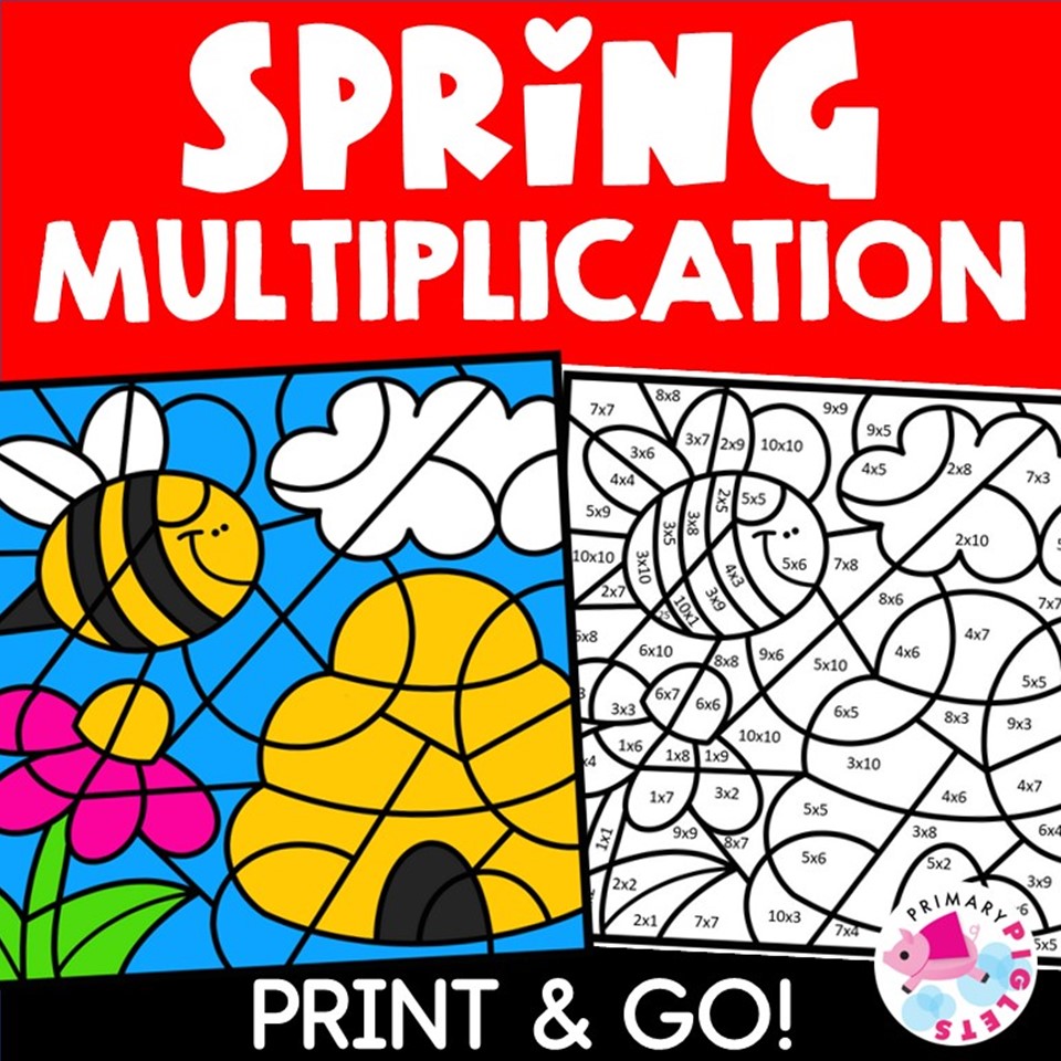 Spring Multiplication Coloring Worksheets