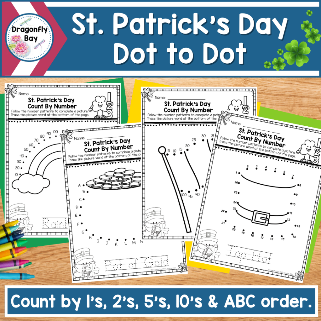 St. Patrick's Day Dot to Dot by 1s Skip Counting by 2s 5s 10s and ...