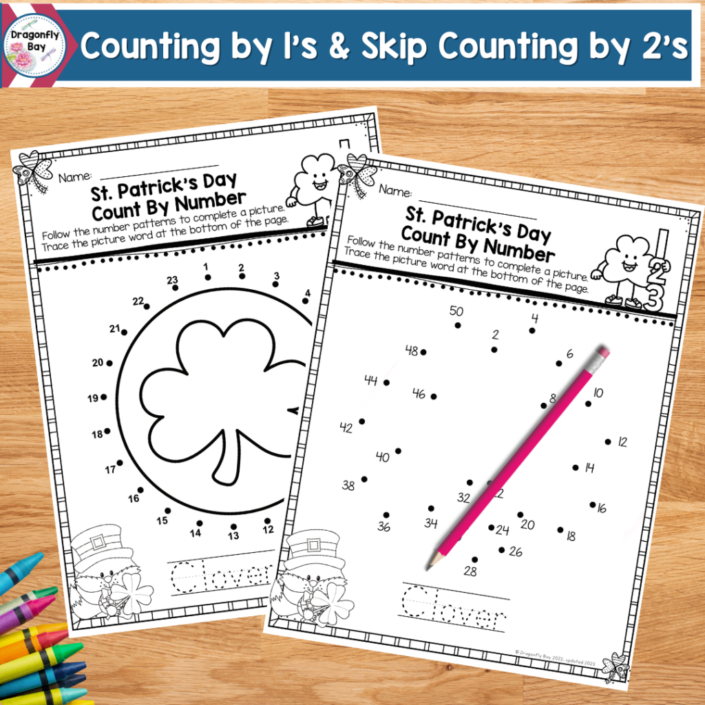 St. Patrick's Day Dot to Dot by 1s Skip Counting by 2s 5s 10s and ...