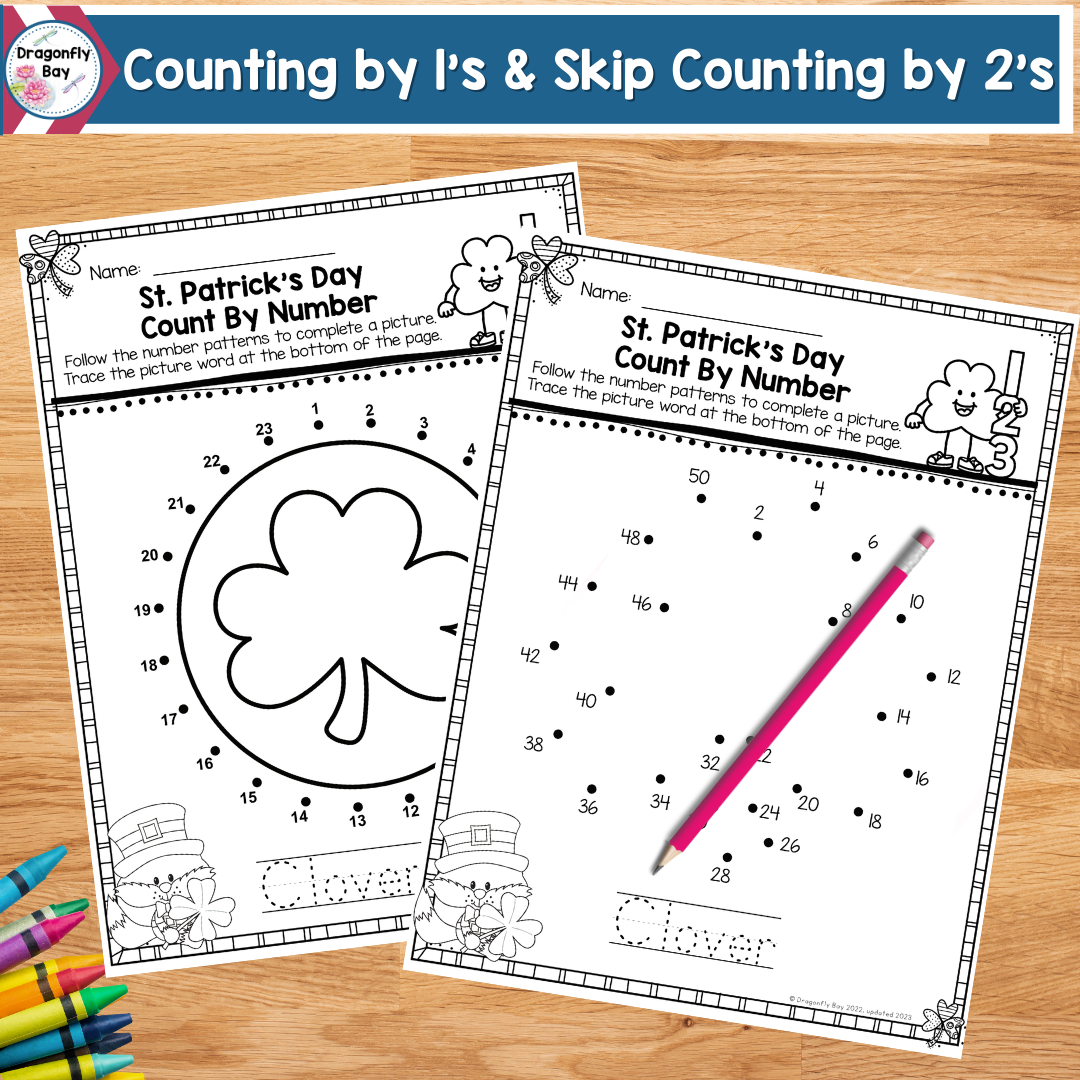St. Patrick's Day Dot to Dot by 1s Skip Counting by 2s 5s 10s and ...