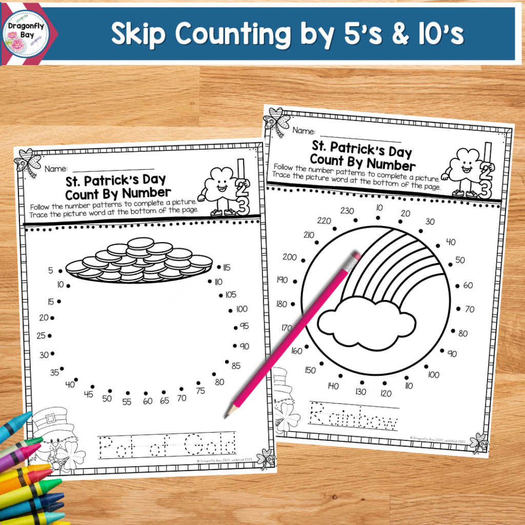 St. Patrick's Day Dot to Dot by 1s Skip Counting by 2s 5s 10s and ...