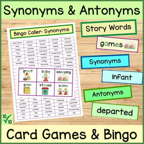 Synonyms and Antonyms Bingo Games & Flashcard Activities plus Bonus ...