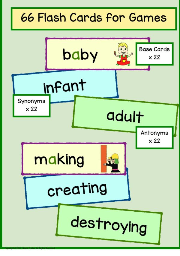 Synonyms and Antonyms Bingo Games & Flashcard Activities plus Bonus ...