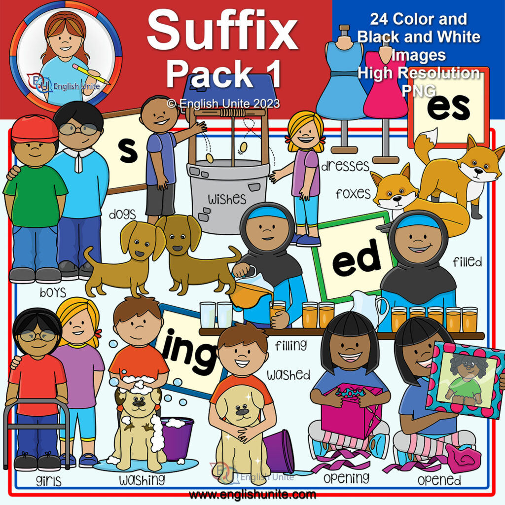Clip Art - Suffix Pack 1 (s, es, ed & ing) | Made By Teachers