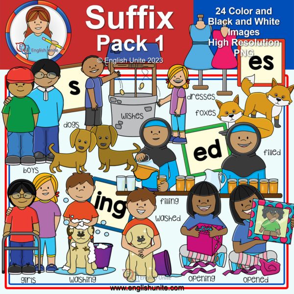 Clip Art - Suffix Pack 1 (s, es, ed & ing) | Made By Teachers