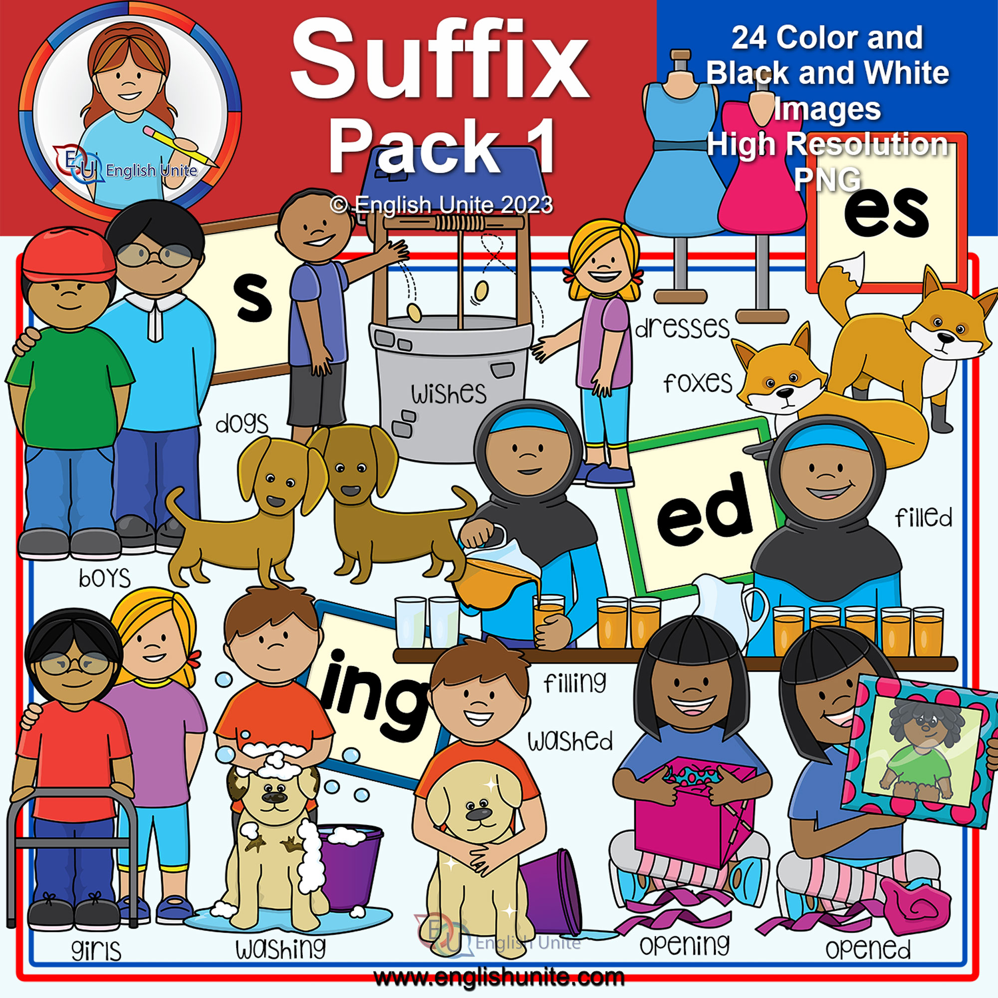 Clip Art - Suffix Pack 1 (s, es, ed & ing) | Made By Teachers