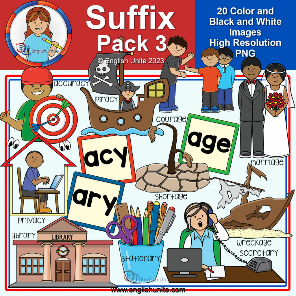 Clip Art - Suffix Pack 3 (acy, age & ary) | Made By Teachers