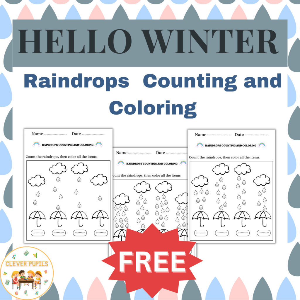 Winter Activities Raindrops Counting and Coloring | Made By Teachers