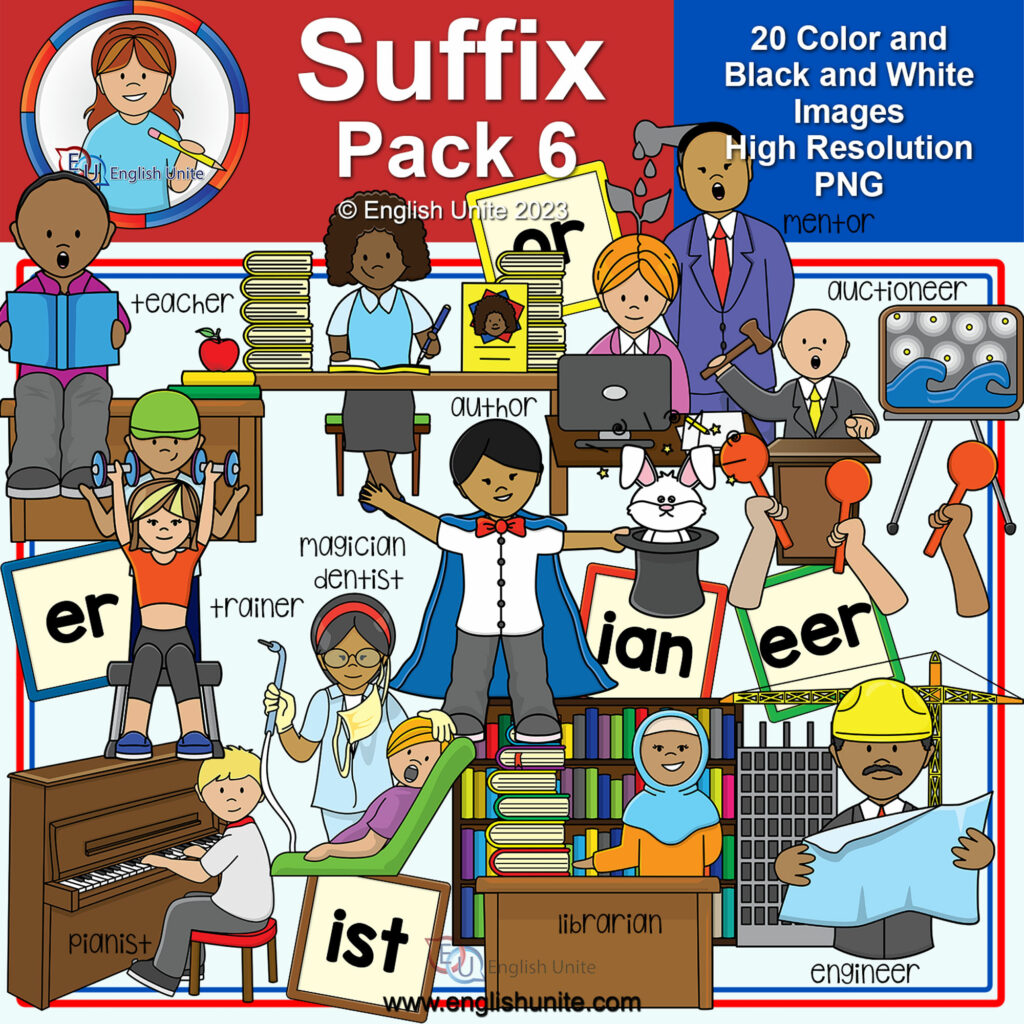 Clip Art - Suffix Pack 6 (er, or, ist, ian & eer) | Made By Teachers