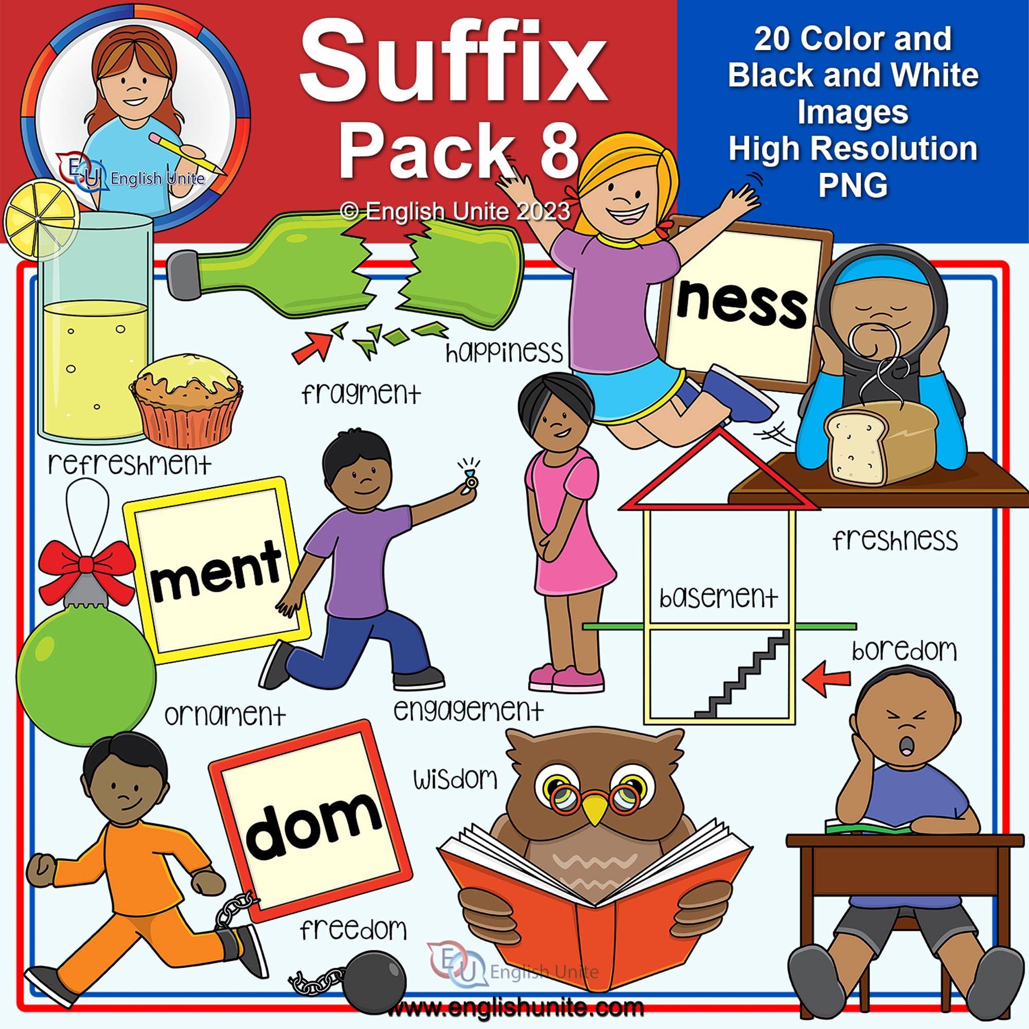 Clip Art - Suffix Pack 8 (dom, ment & ness) | Made By Teachers