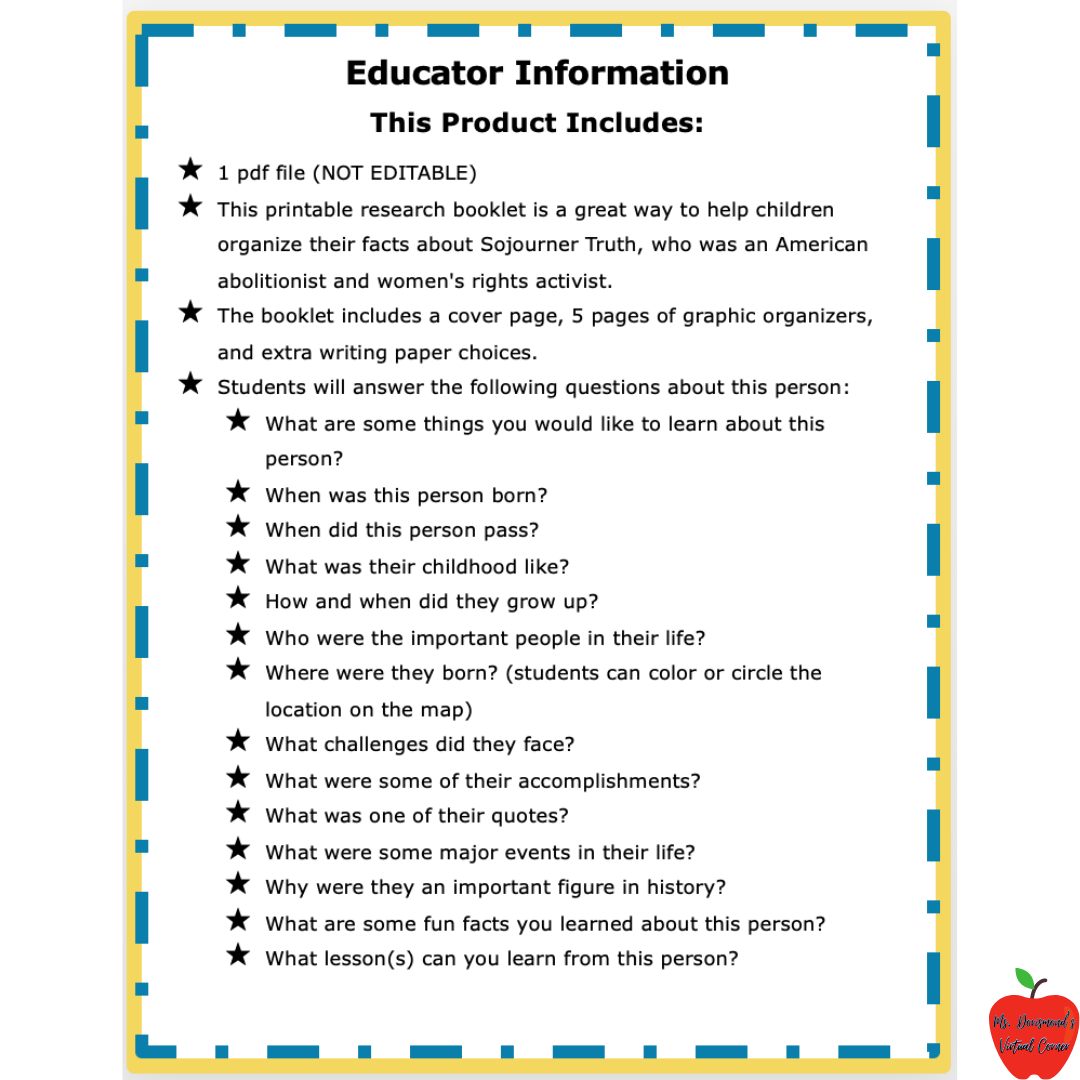 Sojourner Truth All-About Research Project Graphic Organizer ...