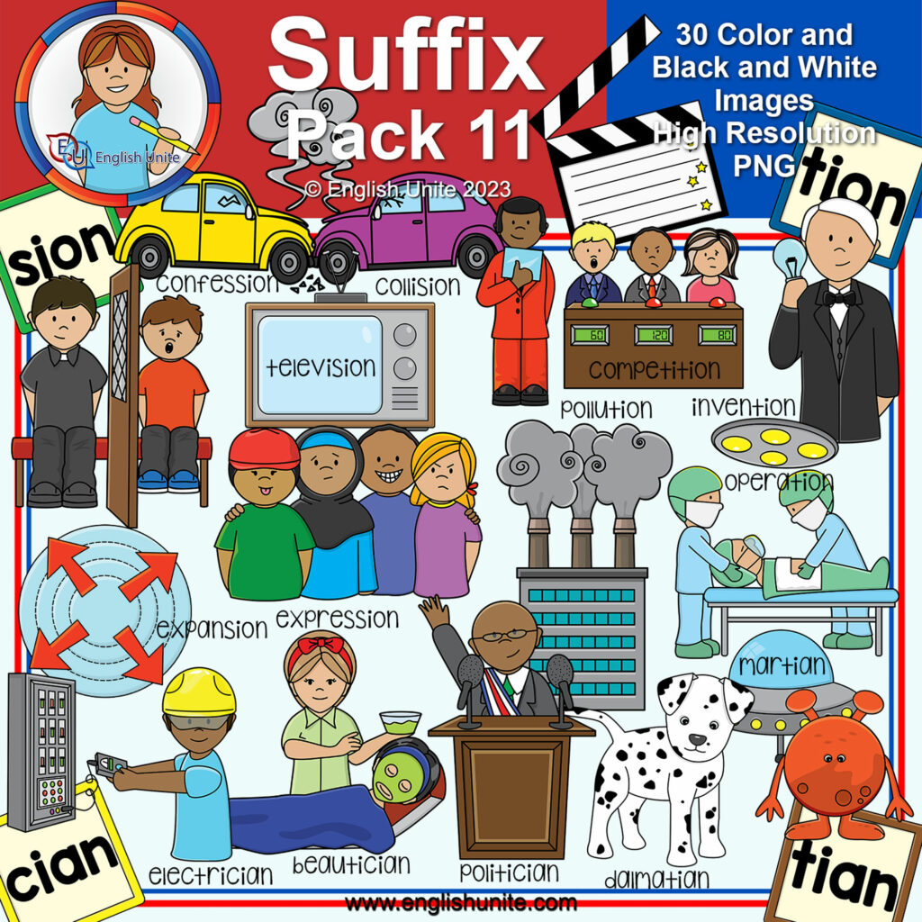 Clip Art - Suffix Pack 11 (ion & ian as cian, sion, tian & tion) | Made ...