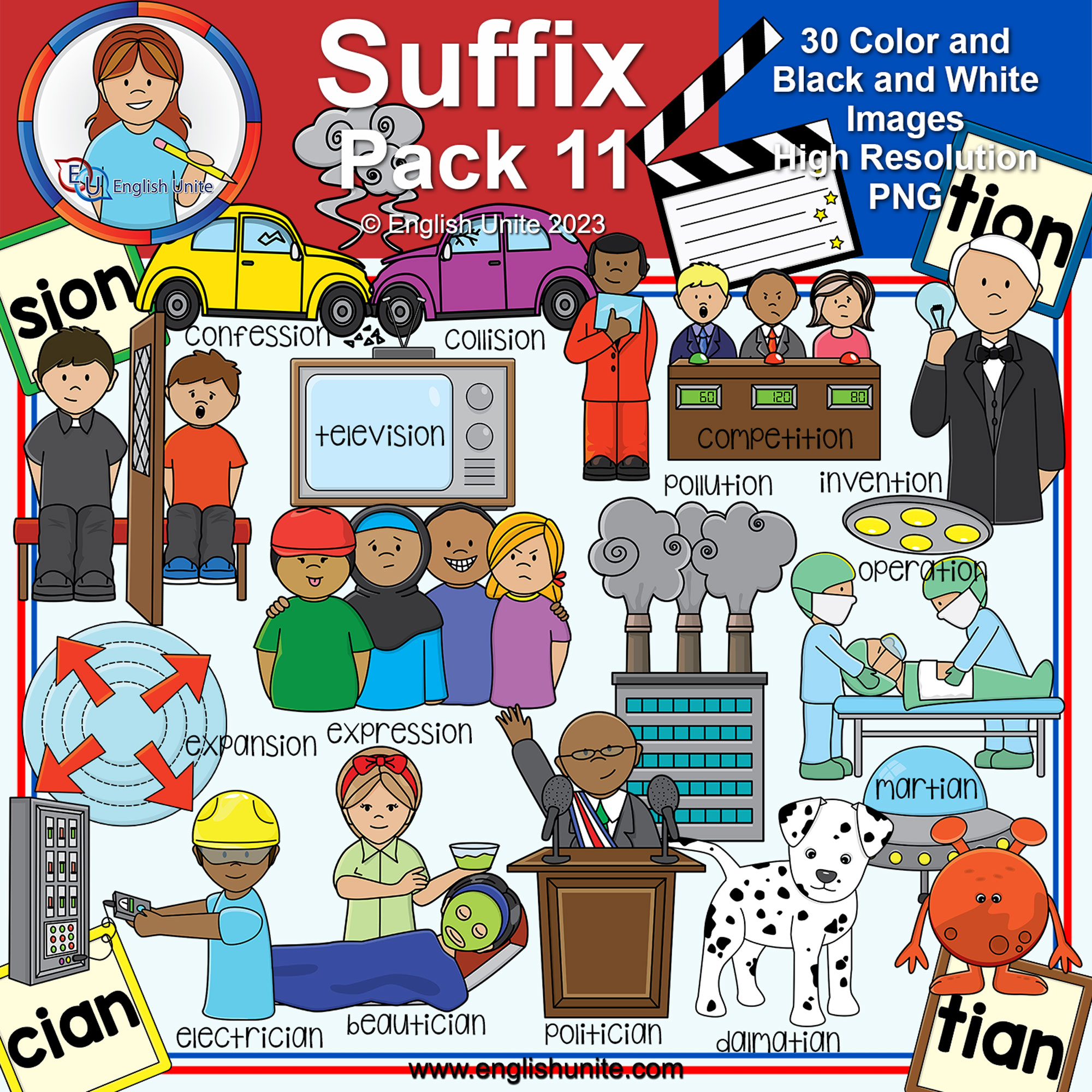 Clip Art - Suffix Pack 11 (ion & ian as cian, sion, tian & tion) | Made ...