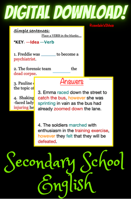 Simple Compound Complex Sentences Worksheet & Answers Secondary School ...