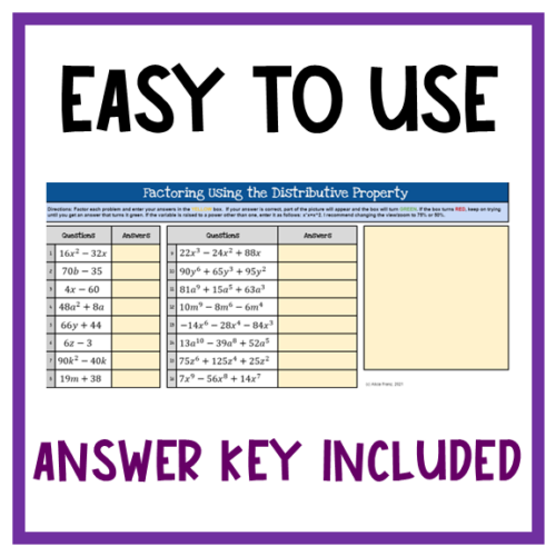 Factoring GCF Polynomials Activity Digital Pixel Art Mystery Puzzle ...