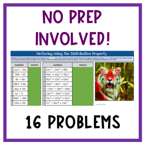 Factoring GCF Polynomials Activity Digital Pixel Art Mystery Puzzle ...