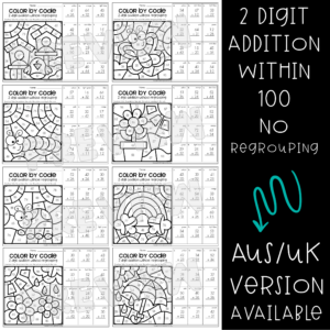 Spring 2 Digit Addition with and without Regrouping Color by Code ...