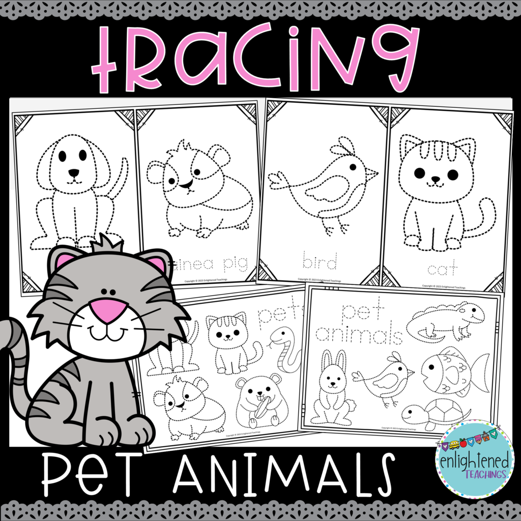 Pet Animals Tracing Worksheets Fine Motor Activity Pets Prewriting ...