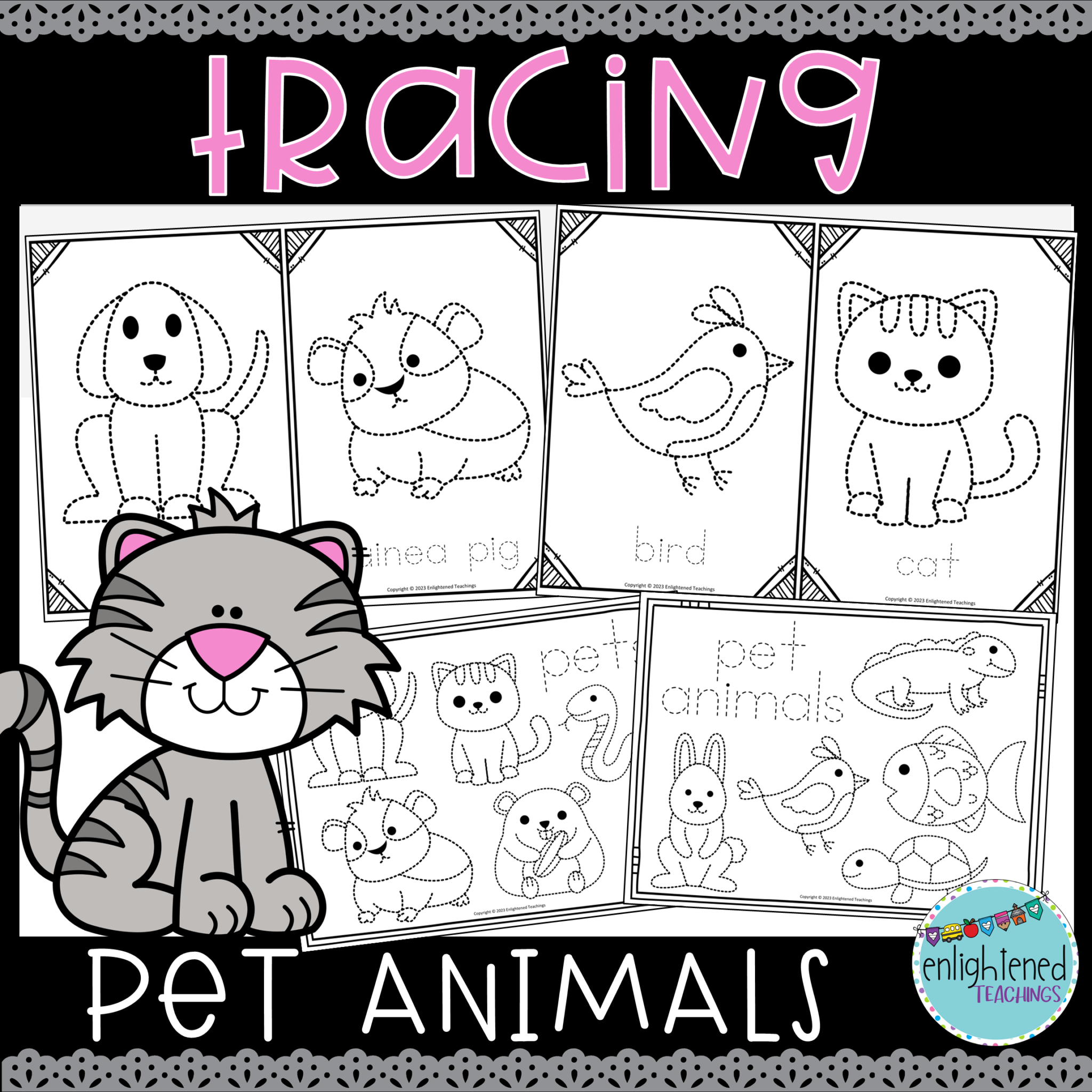 Pet Animals Tracing Worksheets Fine Motor Activity Pets Prewriting ...