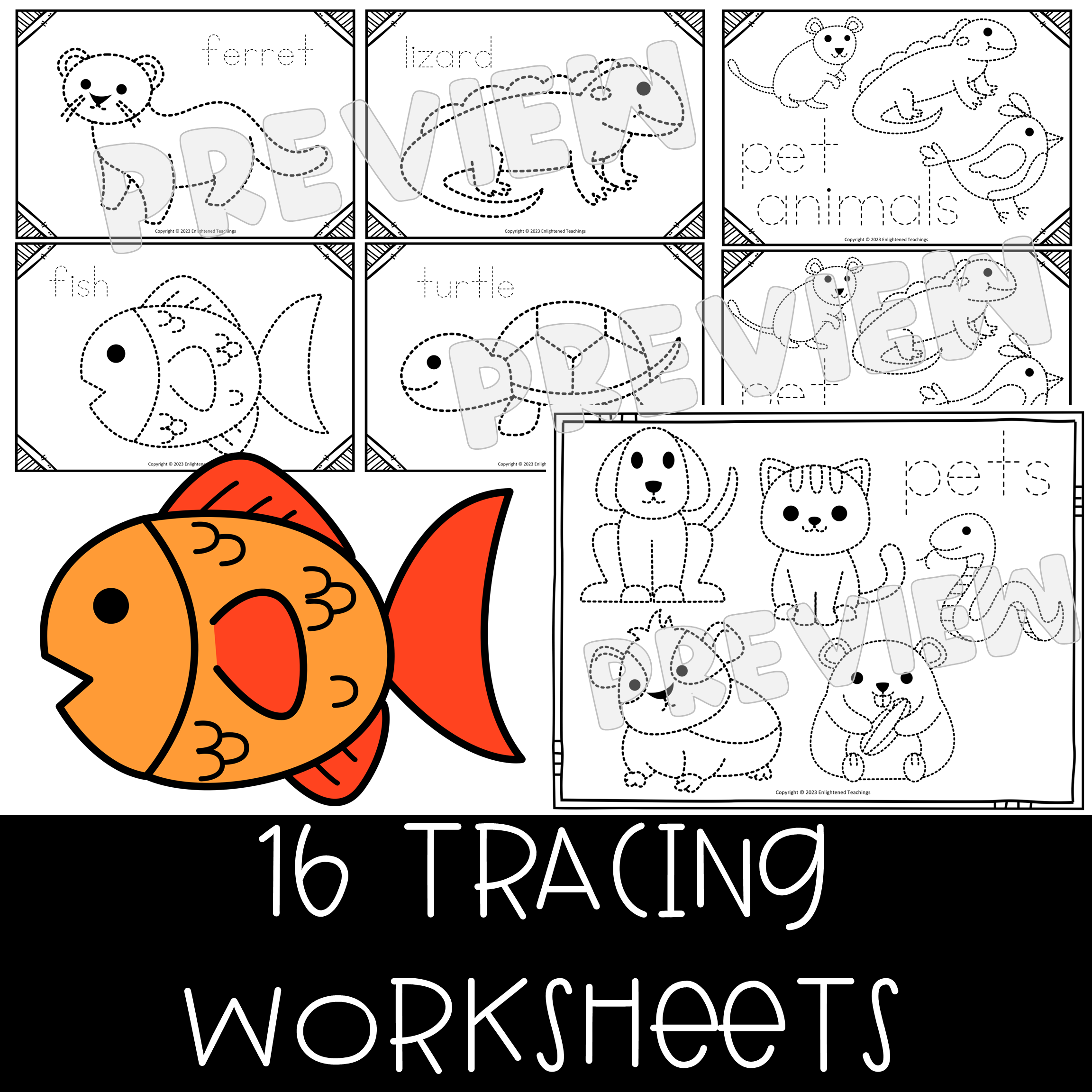 Pet Animals Tracing Worksheets Fine Motor Activity Pets Prewriting ...