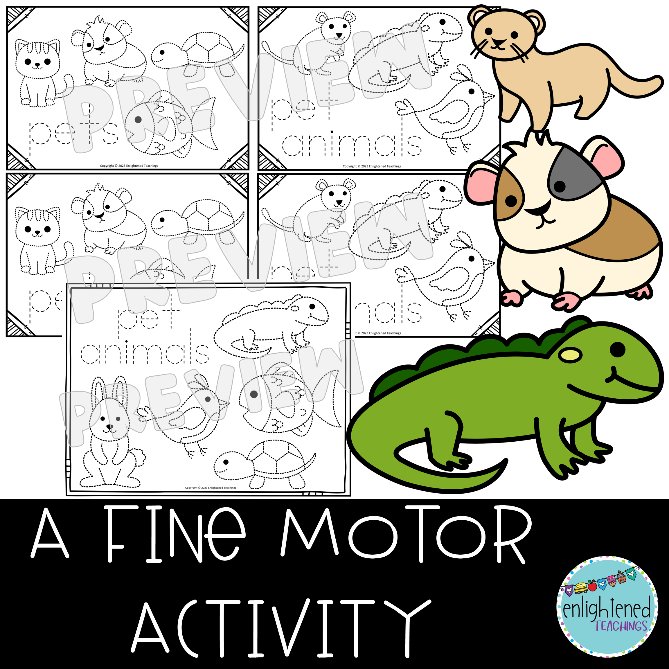 Pet Animals Tracing Worksheets Fine Motor Activity Pets Prewriting ...
