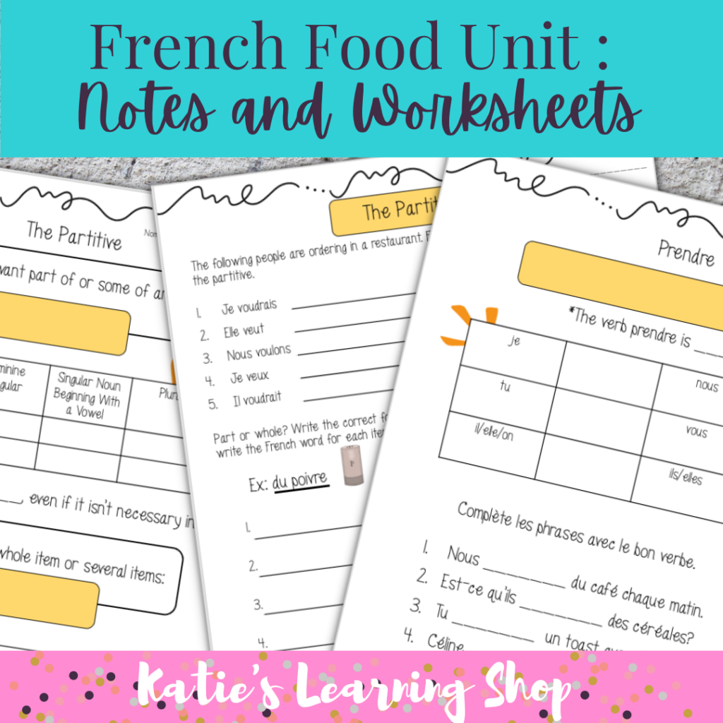 French Food Unit: Notes and Worksheets | Partitive, Prendre, Vouloir ...