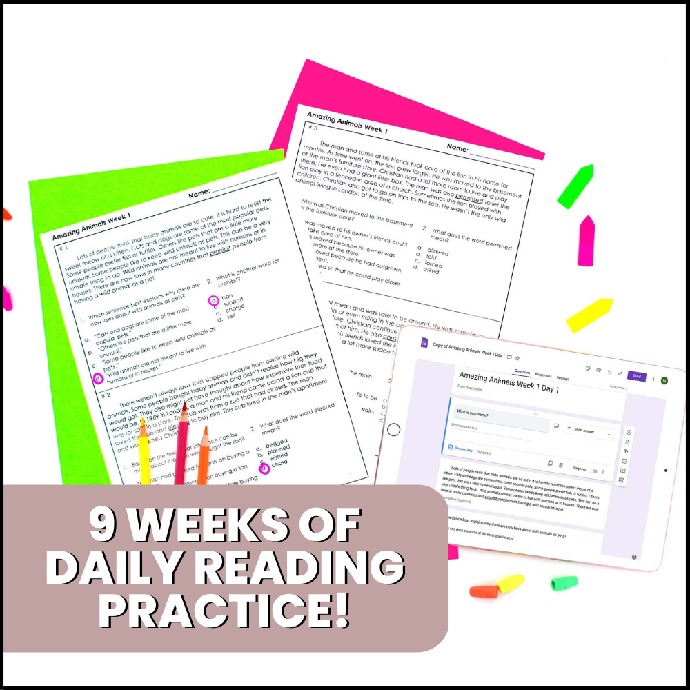 Daily Reading Comprehension Passages Animals Context Clues Inferences ...