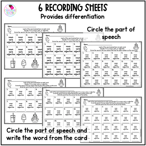 Nouns Verbs Adjectives - Parts of Speech - Write the Room - Summer ...