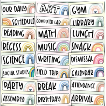 Daily Classroom Schedule Agenda Cards Boho Modern Muted Rainbow Theme ...
