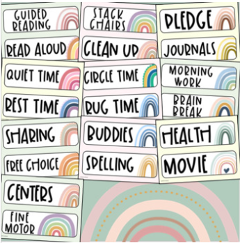 Daily Classroom Schedule Agenda Cards Boho Modern Muted Rainbow Theme ...
