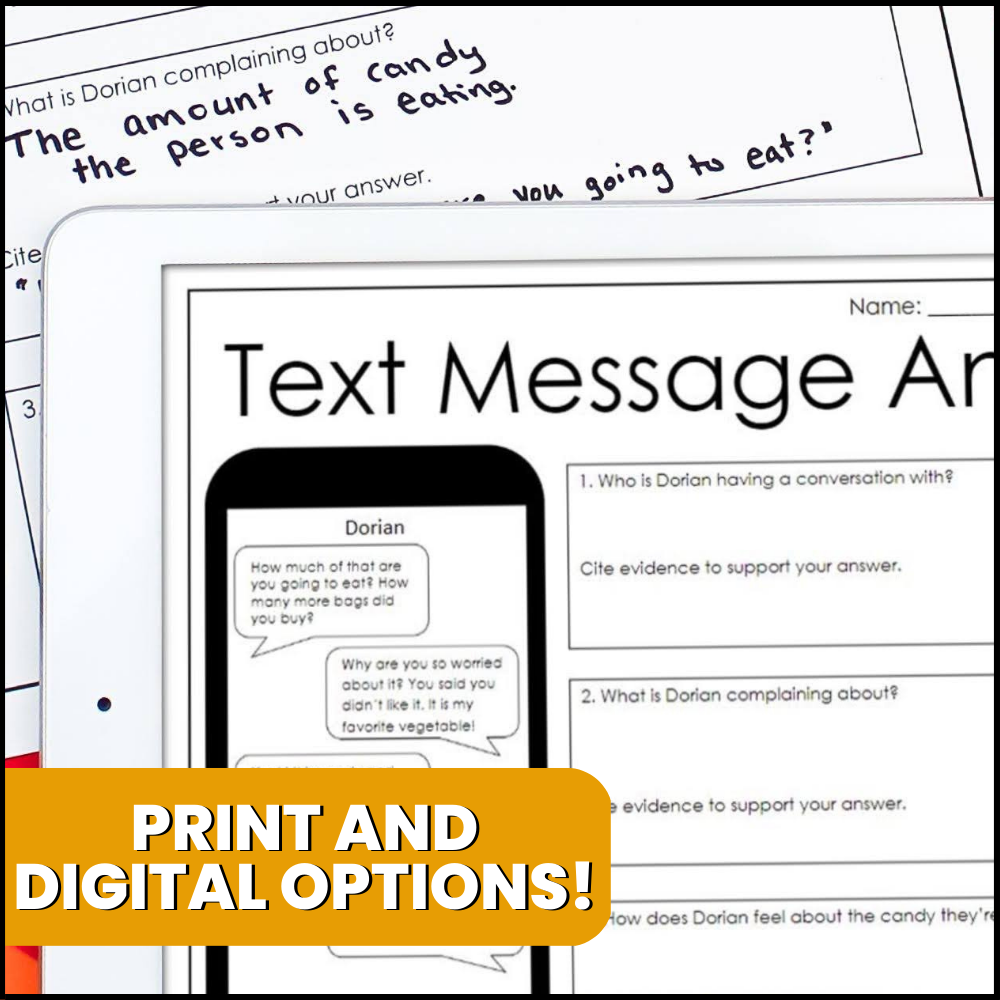 Fall Text Message Analysis Making Inferences & Citing Evidence | Made ...