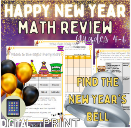 New Year Math Review in January Dividing Multiplying Adding Subtracting ...