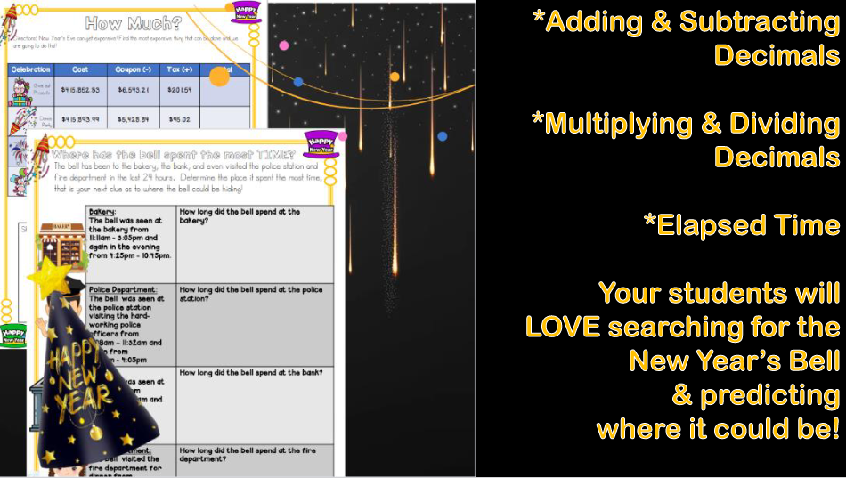 New Year Math Review in January Dividing Multiplying Adding Subtracting ...