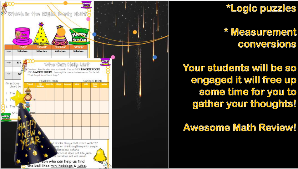 New Year Math Review in January Dividing Multiplying Adding Subtracting ...