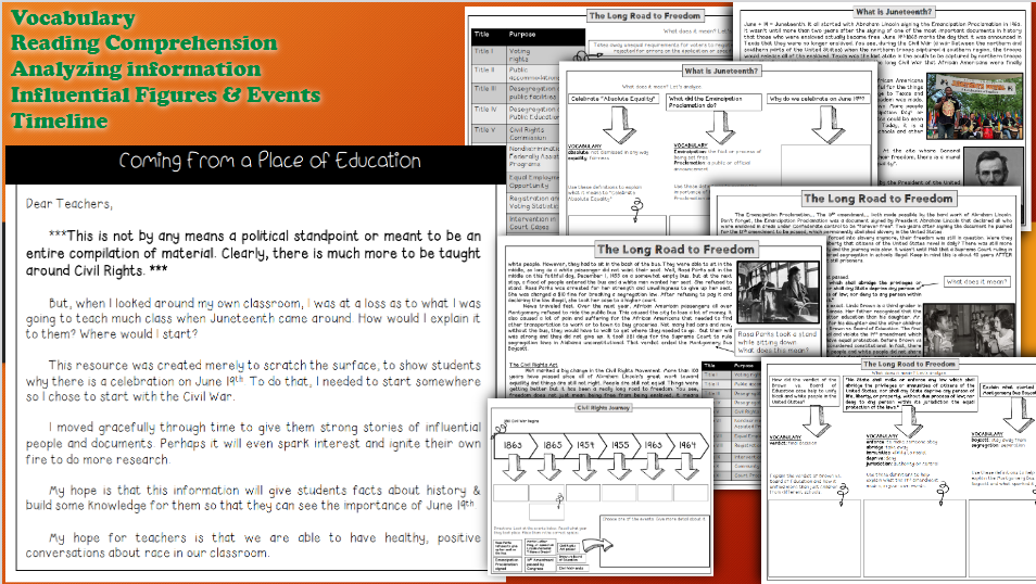Juneteenth Reading Comprehension Black History Month Martin Luther King ...