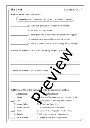 Lois Lowry "The Giver" worksheets | Made By Teachers