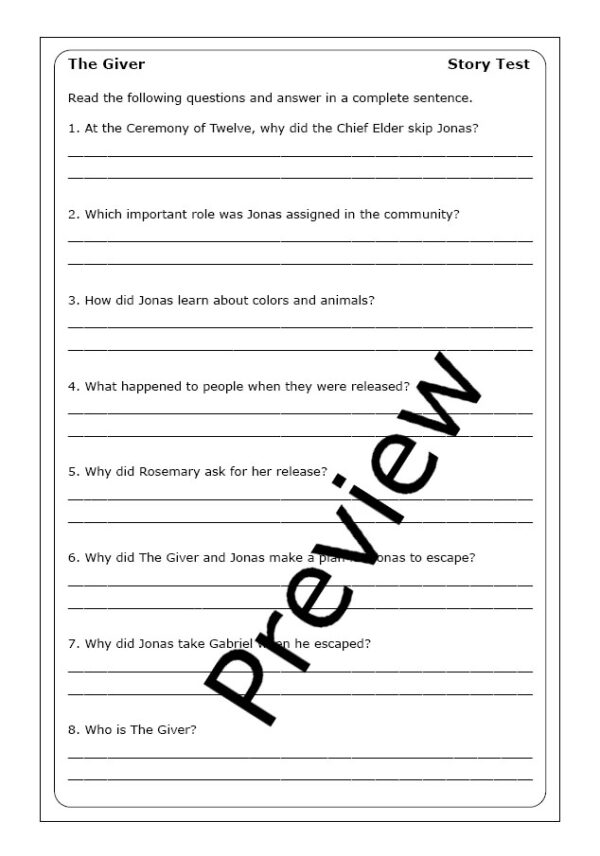 Lois Lowry "The Giver" worksheets | Made By Teachers