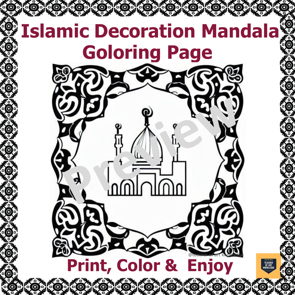 Islamic Decoration Mandala Goloring Page | Made By Teachers