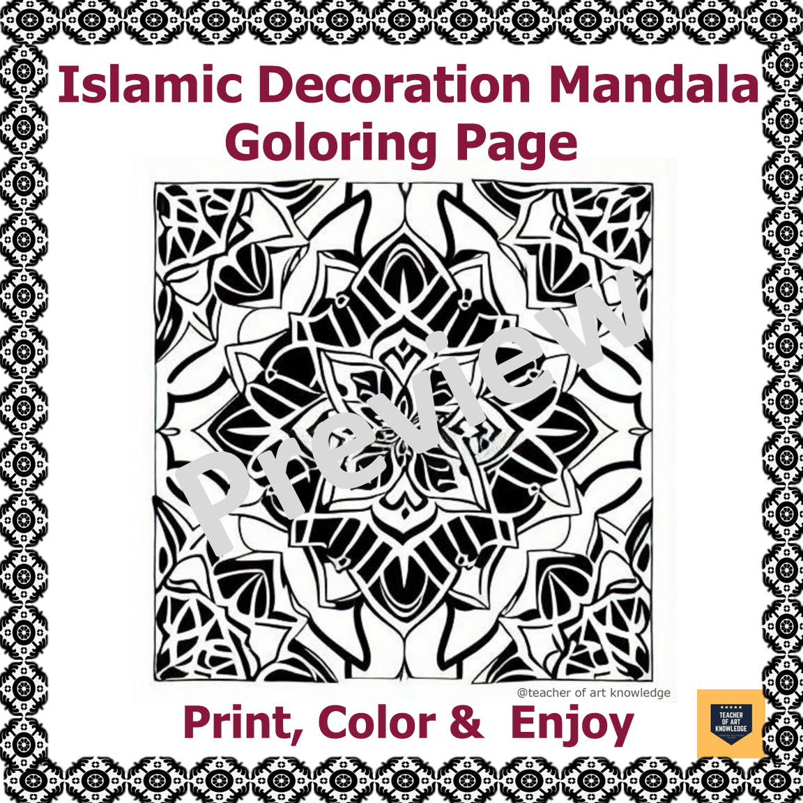 Islamic Decoration Mandala Goloring Page | Made By Teachers