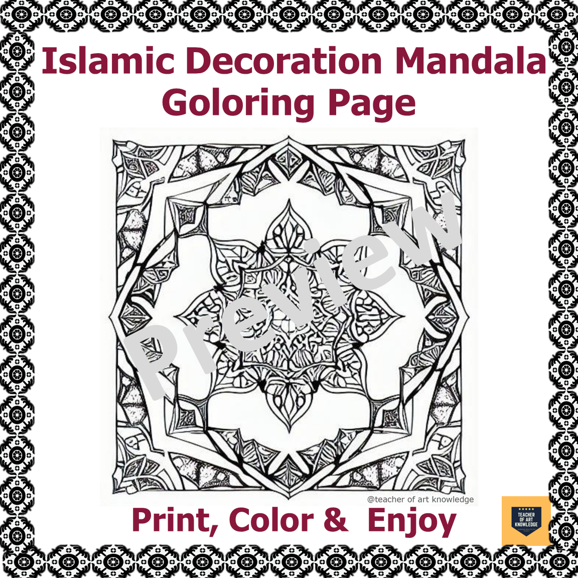 Islamic Decoration Mandala Goloring Page | Made By Teachers