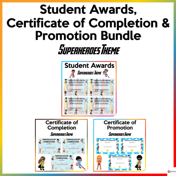 End of Year, Certificate of Completion and Promotion Superheroes Theme ...