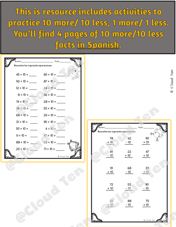 Diez mas, diez menos, uno mas, uno menos | Made By Teachers