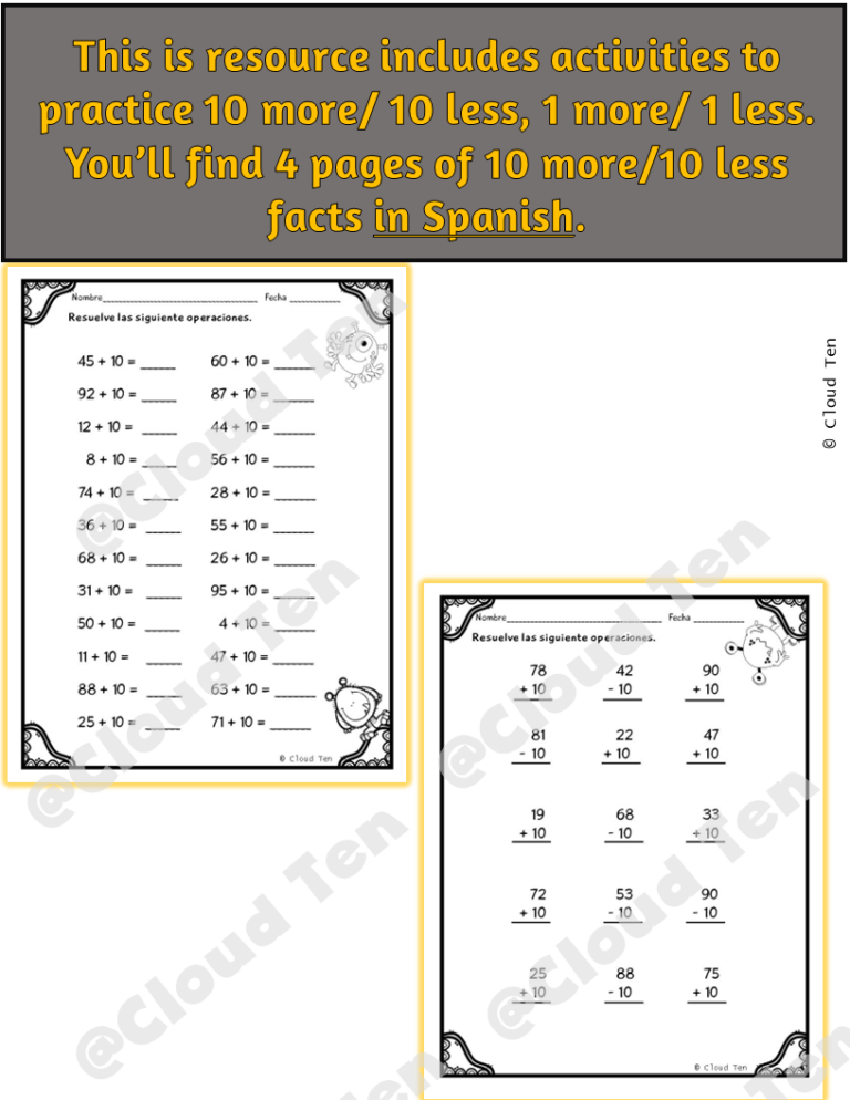 Diez mas, diez menos, uno mas, uno menos | Made By Teachers