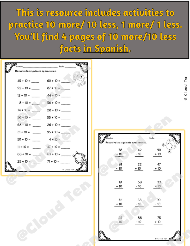 Diez mas, diez menos, uno mas, uno menos | Made By Teachers
