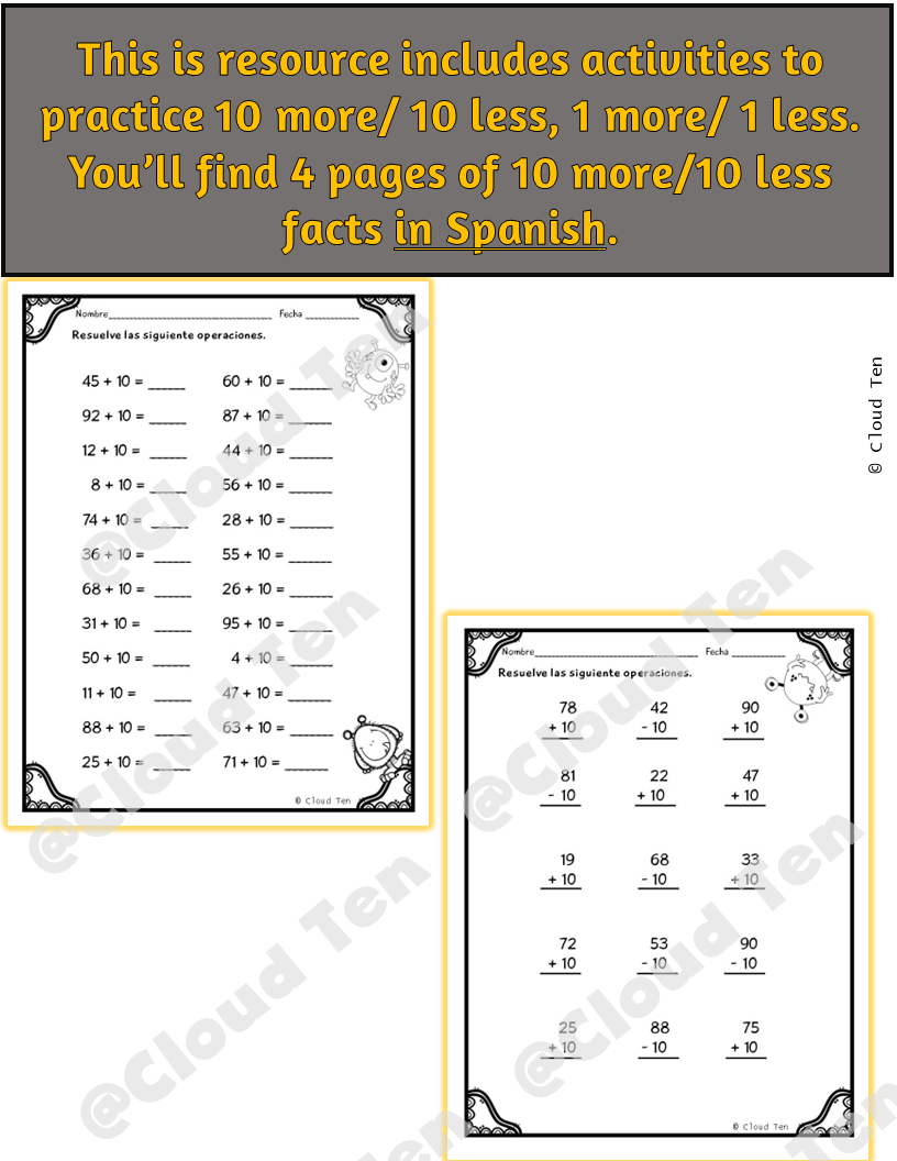 Diez mas, diez menos, uno mas, uno menos | Made By Teachers