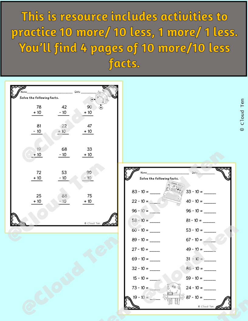 Ten more, ten less, one more, one less | Made By Teachers