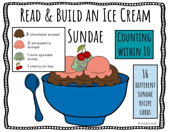 Read & Build an Ice Cream Sundae File Folder PreK Math Game Counting ...