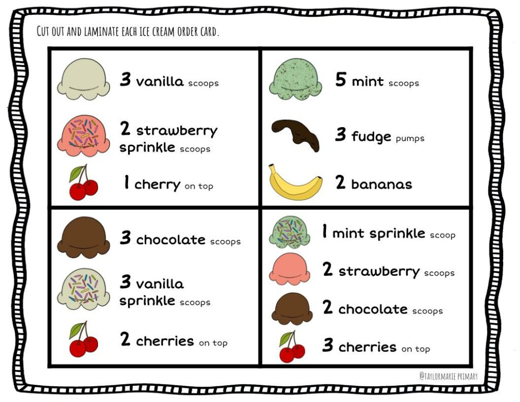 Read & Build an Ice Cream Sundae File Folder PreK Math Game Counting ...